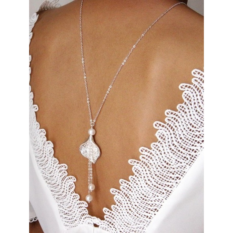 Bijou Collier mariage dos nu bijoux de dos arum et perles d'eau douce
